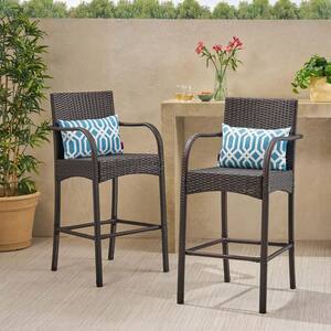 Dark Brown Wicker Outdoor Bar Stool Patio Bar Height Chairs Pub Chair ...