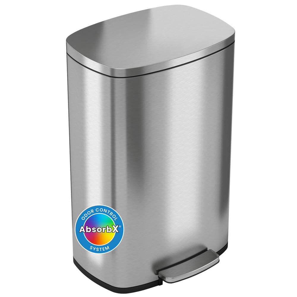 iTouchless 13 Gal. / 50 Liter Stainless Steel SoftStep Household Metal Trash Can with Odor ...