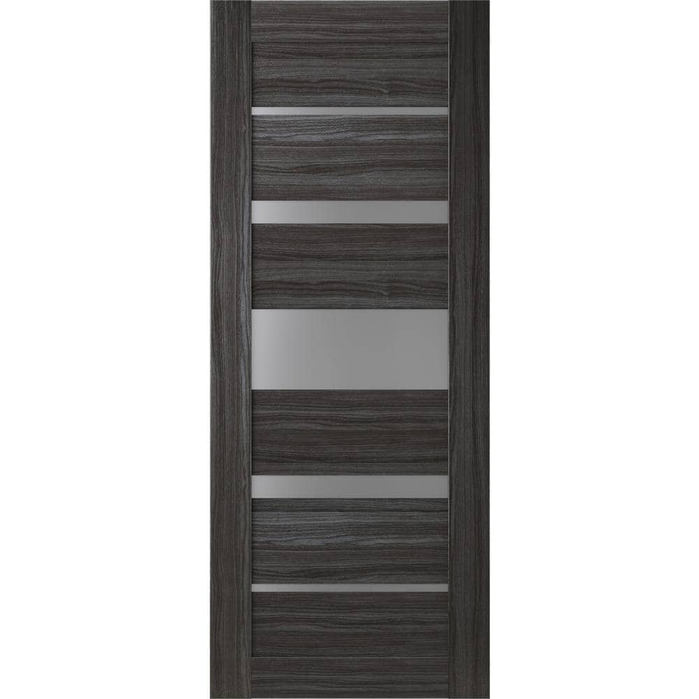 Belldinni 32 in. x 80 in. Kina Gray Oak Finished Frosted Glass 5 Lite ...