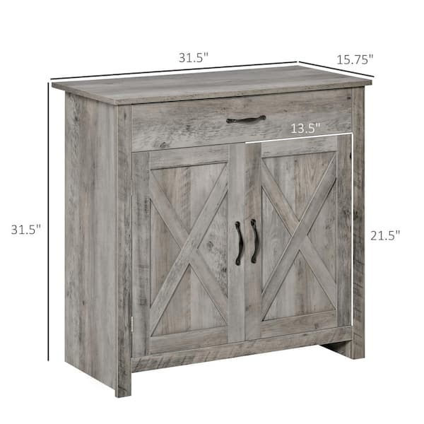 Homcom 32 Farmhouse Barn Door Style Sideboard Buffet Storage Cabinet Coffee Bar for Living Room or Entryway