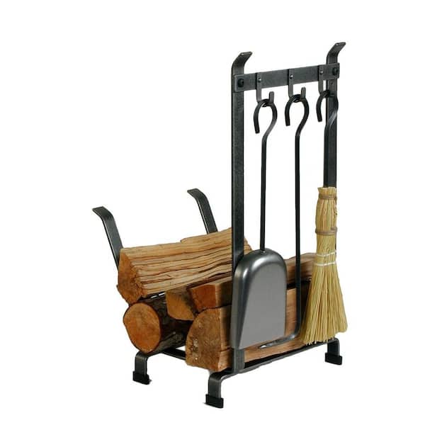UniFlame Black Wrought Iron 22 in. W Firewood Rack with Brown Suede ...