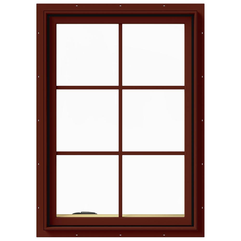 JELD-WEN 28 in. x 40 in. W-2500 Series Red Painted Clad Wood Left ...