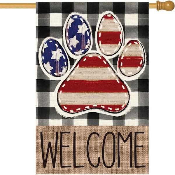 Cubilan American Flag Paw Print Patriotic July 4th House Flag 28x40 ...