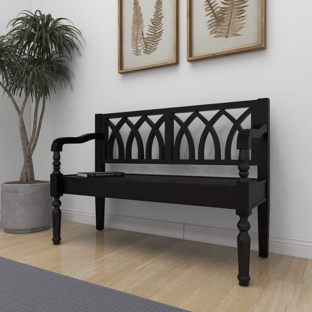 Litton Lane Black Bench with Arched Design Back 37 in. X 48 in. X 18 in ...