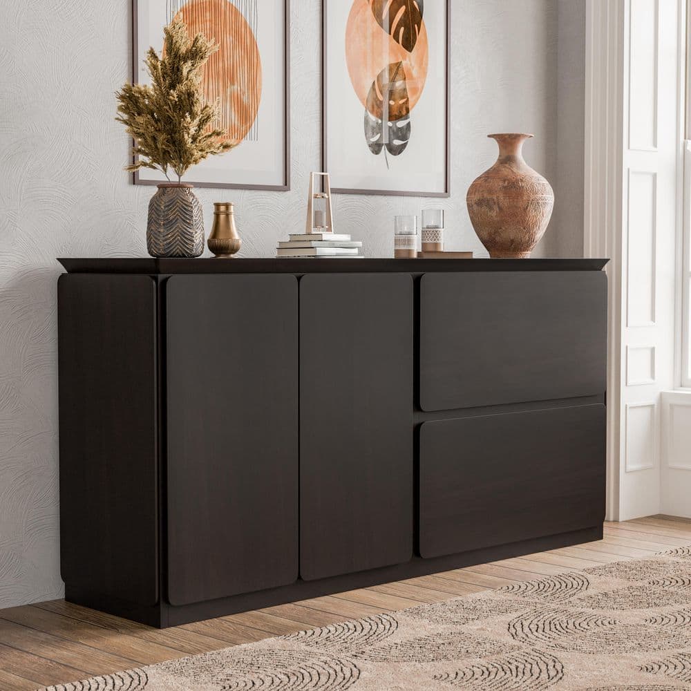 Furniture of America Shelun Black Wenge Wood 71 in. Buffet Server with ...
