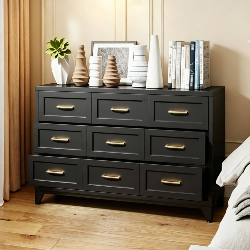 Seafuloy Black 9 Drawer 52 in. Metal Chest of Drawers, Storage Cabinet ...