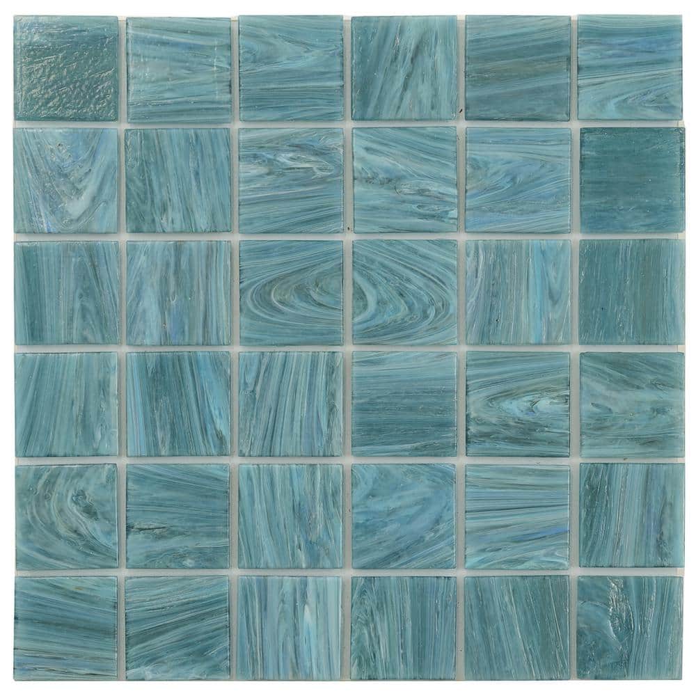 Apollo Tile Celestial 12 in. x 12 in. Glossy Yale Blue Glass Mosaic ...