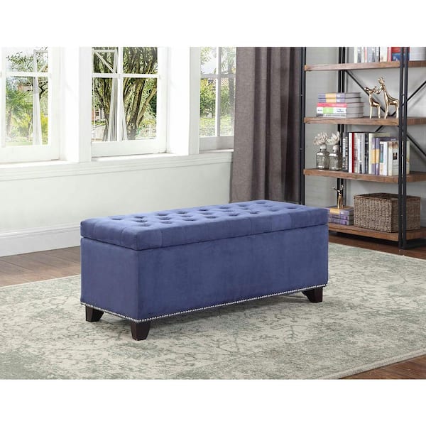 ORE International Tufted Blue Suede Storage Bench HB4660