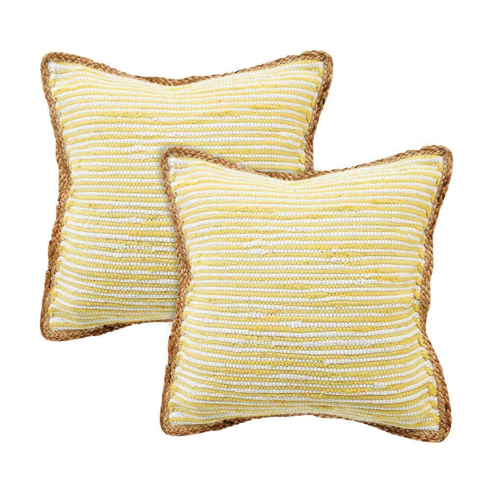 LR Home Raeleigh Yellow Striped Cotton Blend 20 in. x 20 in. Throw ...