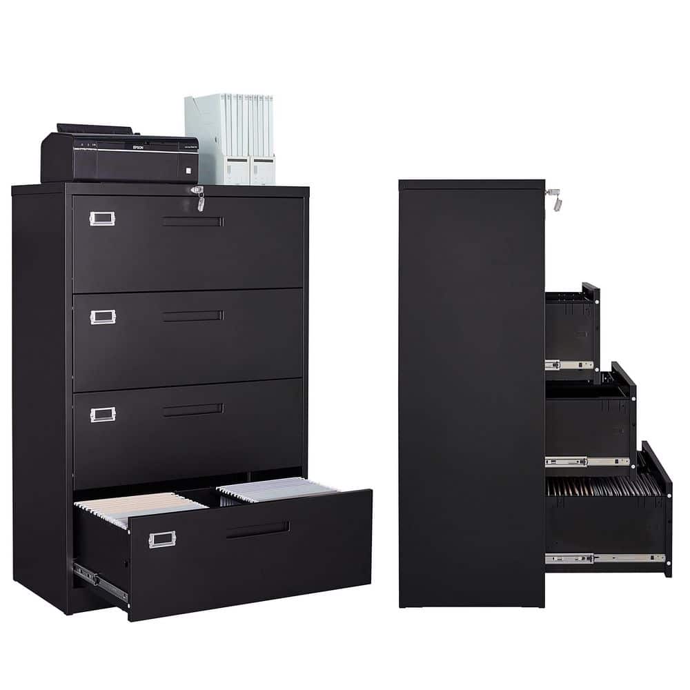 Zeus & Ruta Black File Cabinet 4-Drawer with Lock, Locking Metal ...