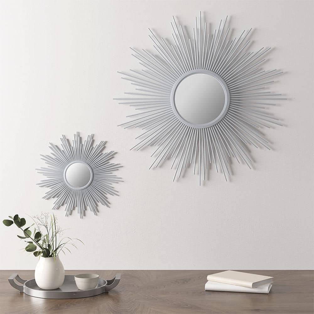 Blisstyle Silver 29.5 in. W x 29.5 in. H Art Deco Sunburst MDF Framed ...