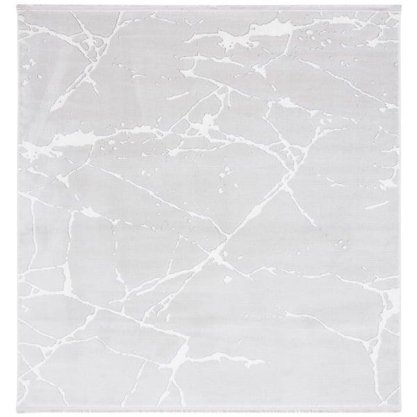 SAFAVIEH Whisper 7 ft. x 7 ft. Gray/Ivory Marble High-Low Square Area ...