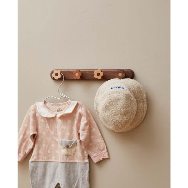 Angel Sar Kids Flower Coat Rack Walnut Finish Wood Wall Hooks with Cute ...