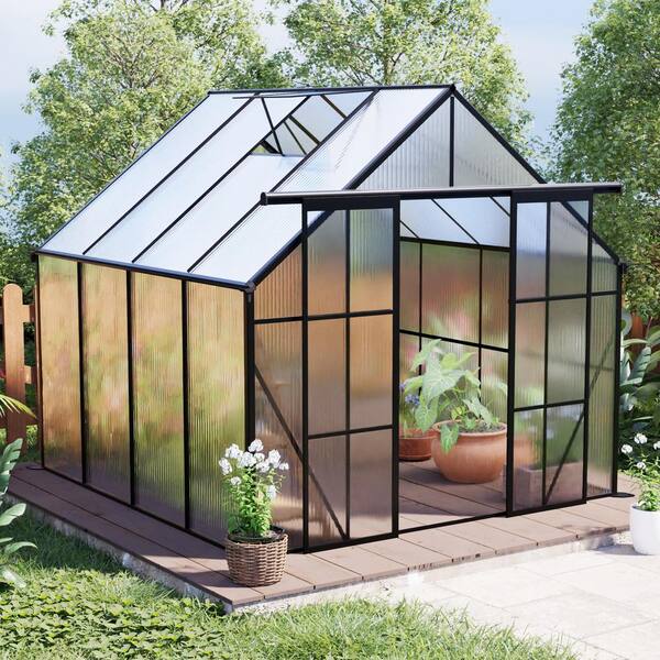 Daheat 8 ft. W x 6 ft. D, Double Sliding Door Polycarbonate Greenhouse Raised Base and Anchor ...