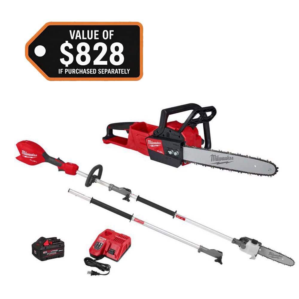 Milwaukee M18 FUEL 18V 16 in. Brushless Cordless Battery Powered Chainsaw w/ Pole Saw, 8.0 Ah ...