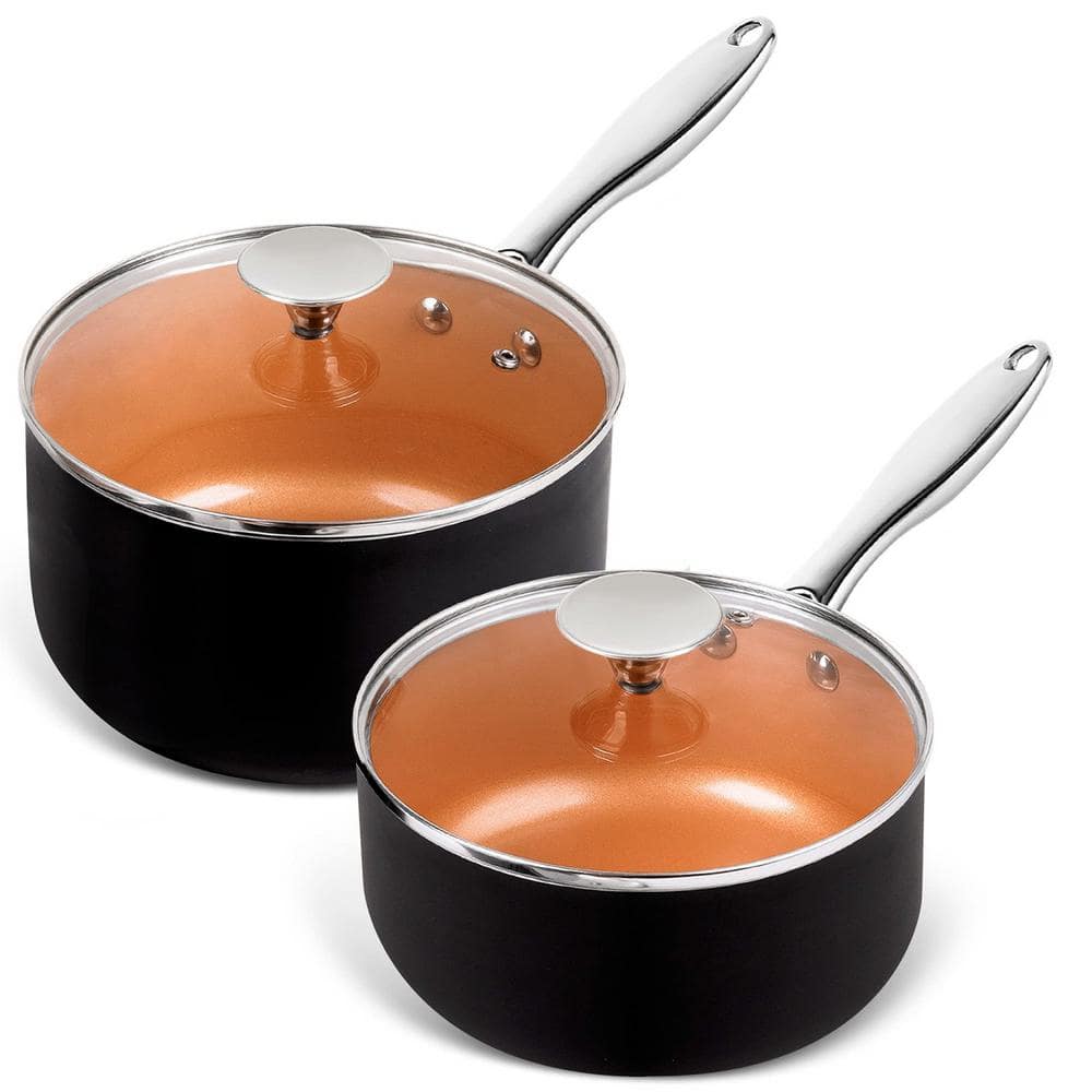 Numhew 2-Piece Ceramic Non-Stick Sauce Pan Set with Lid, 2 Qt. and 3 Qt ...