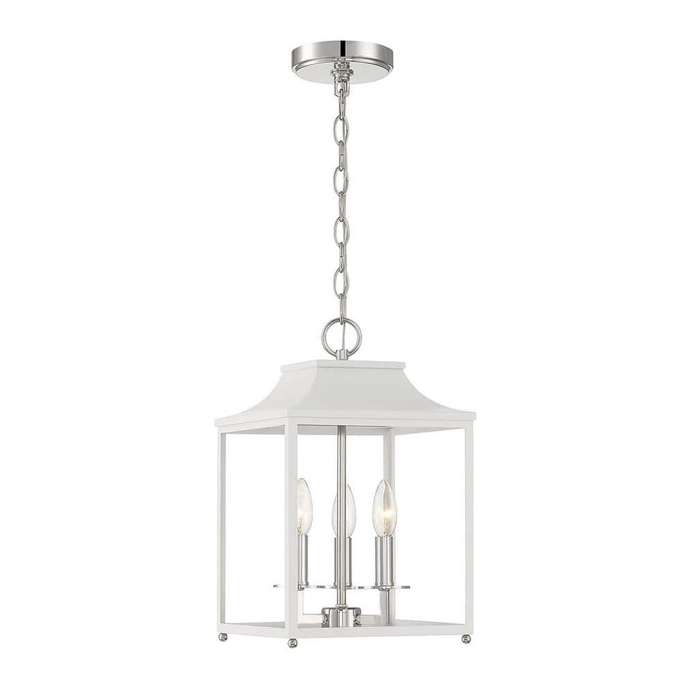 TUXEDO PARK LIGHTING 10 in. W x 16 in. H 3-Light White with Polished Nickel Standard Pendant ...