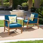 Noble House Devon Brushed Brown Wood Outdoor Lounge Chairs with Dark ...