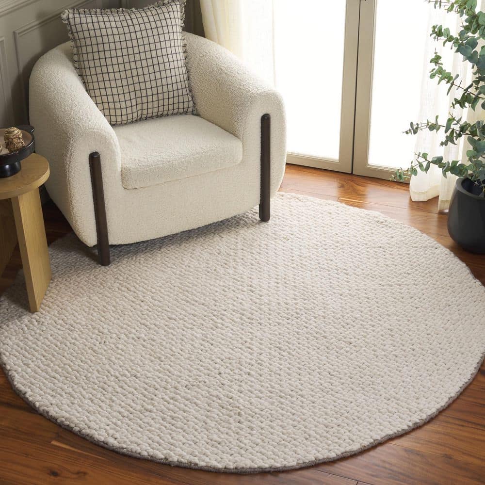 SAFAVIEH Natura 6 ft. x 6 ft. Ivory Modern Solid Bubble Round Area Rug ...