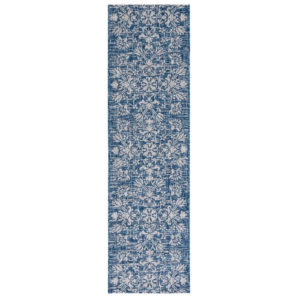 SAFAVIEH Courtyard Navy/Gray 2 ft. x 8 ft. Antique Floral Indoor ...