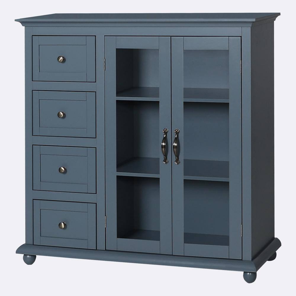 VEIKOUS Dark Grey Kitchen Cabinet Storage Sideboard with Glass Door and ...