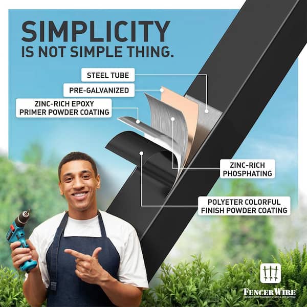 Fencer Wire 6 ft. x 8 ft. Heavy Duty Spaced Bar Flat Top Metal Fence ...