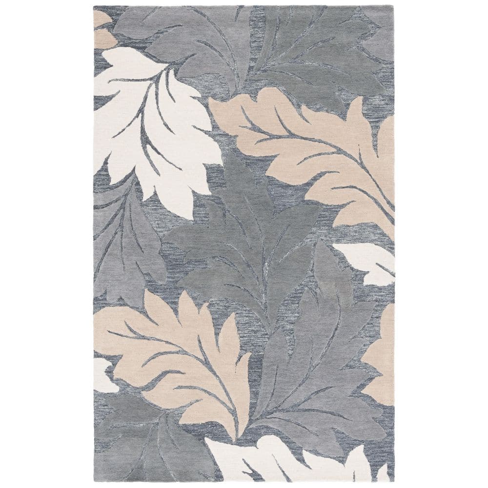 SAFAVIEH Jardin 4 ft. x 6 ft. Gray/Beige Oversized Leaf Area Rug ...