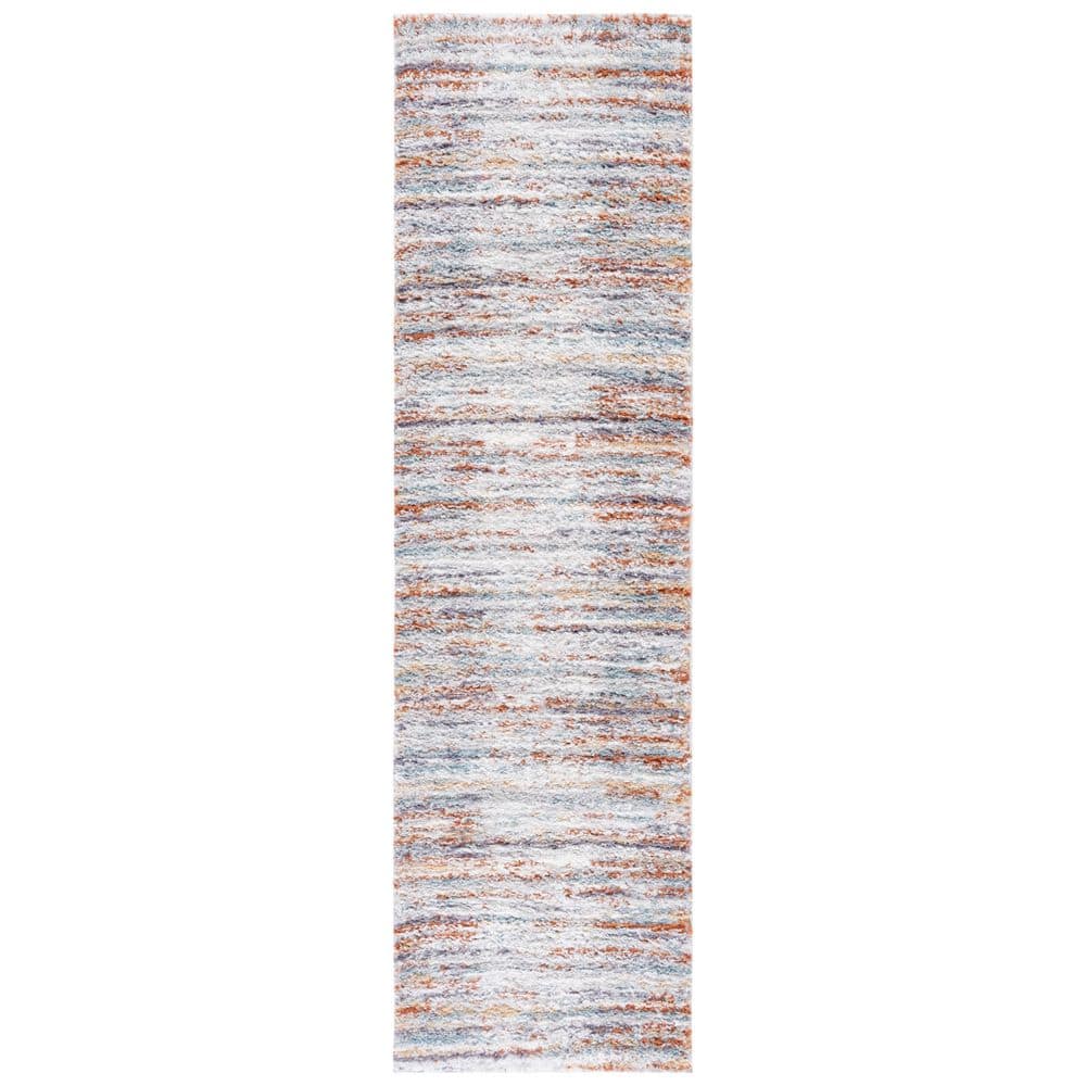 SAFAVIEH Berber Shag Blue Rust/Ivory 2 ft. x 12 ft. Solid color Striped ...