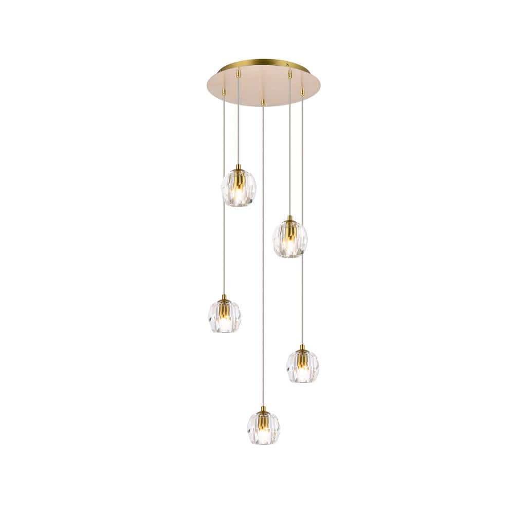 Timeless Home 11.8 in. 5-Light Gold Pendant Light ELP7010G12G - The ...