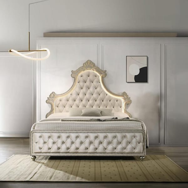 Acme Furniture Lucienne Beige Wood Frame King Panel Bed BD02334EK - The ...