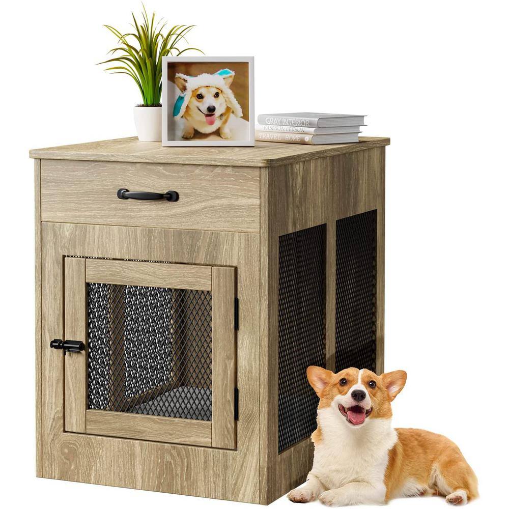 FUFU&GAGA 1-Drawer Beige Wood Nightstand Crate Furniture With Storage ...
