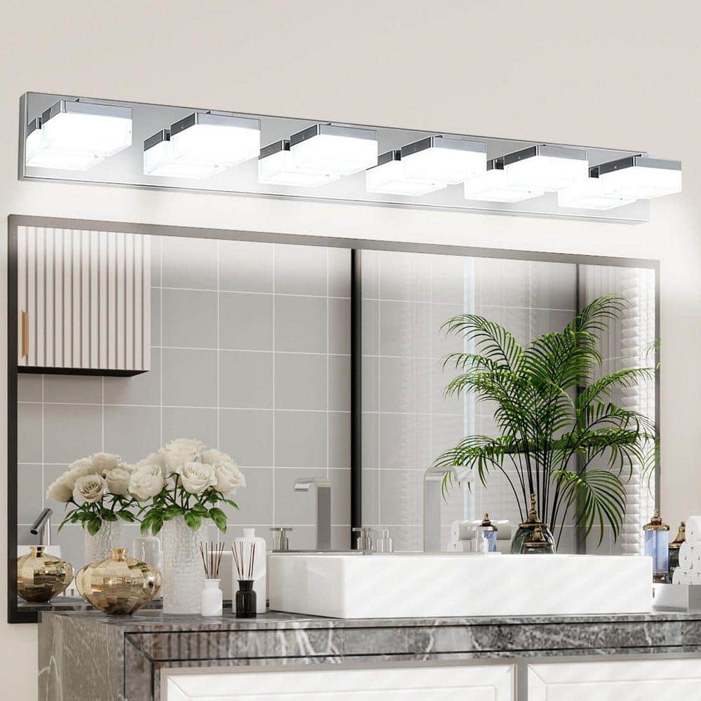 Gloweer 38.2 in. 6-Light Chrome Vanity Light Fixtures, Modern Bathroom ...