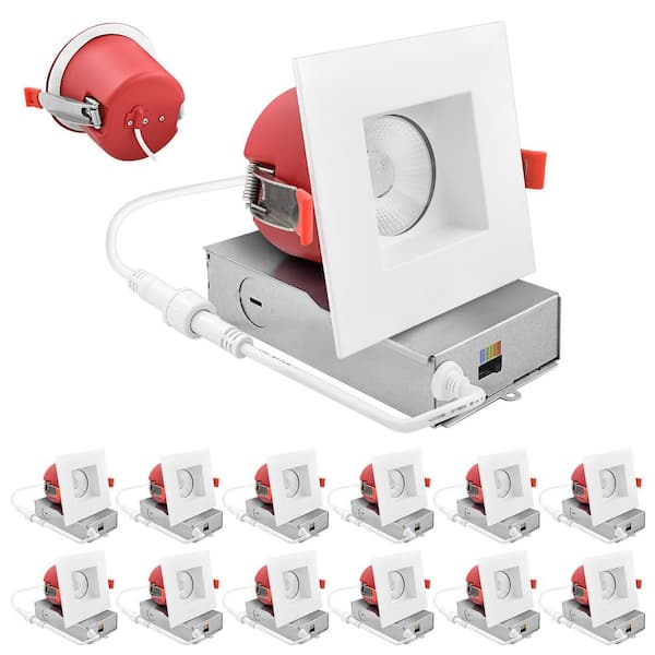 LUXRITE 4 in.Square Integrated LED Recessed Light J-Box 5CCT 2Hour Fire ...