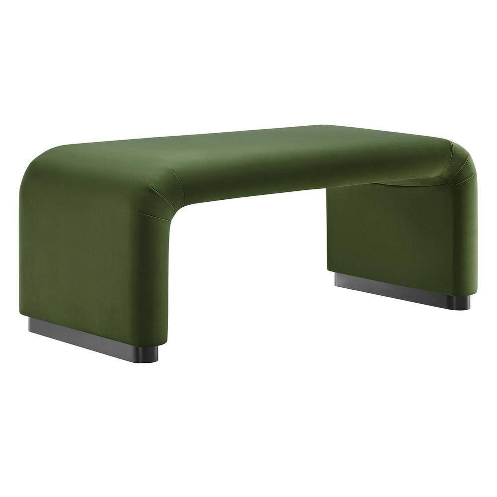 MODWAY Koda Performance Velvet Waterfall Ottoman in Black Moss Green ...