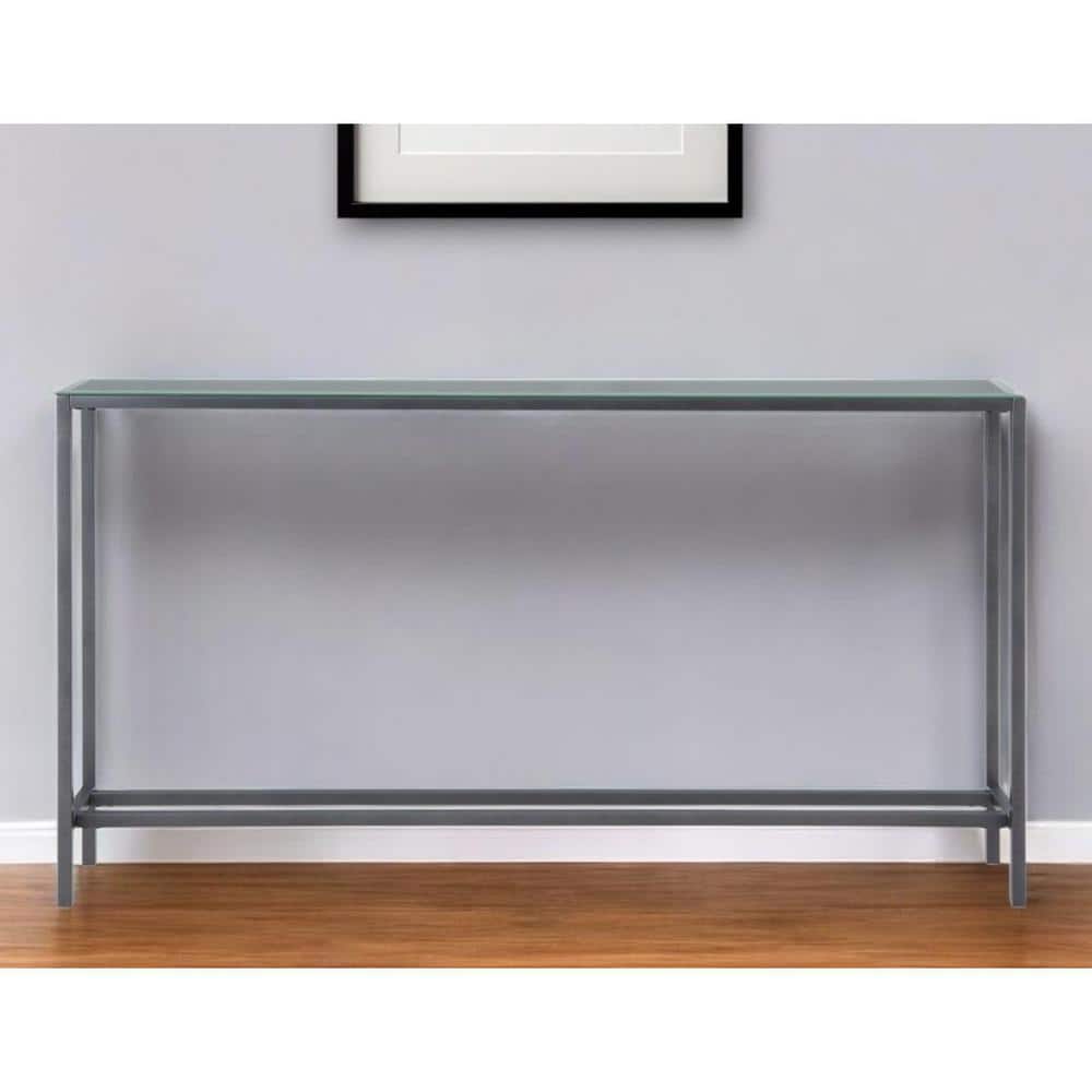 HomeRoots 63.5 in. Silver Rectangle Glass Console Table Mirrored ...