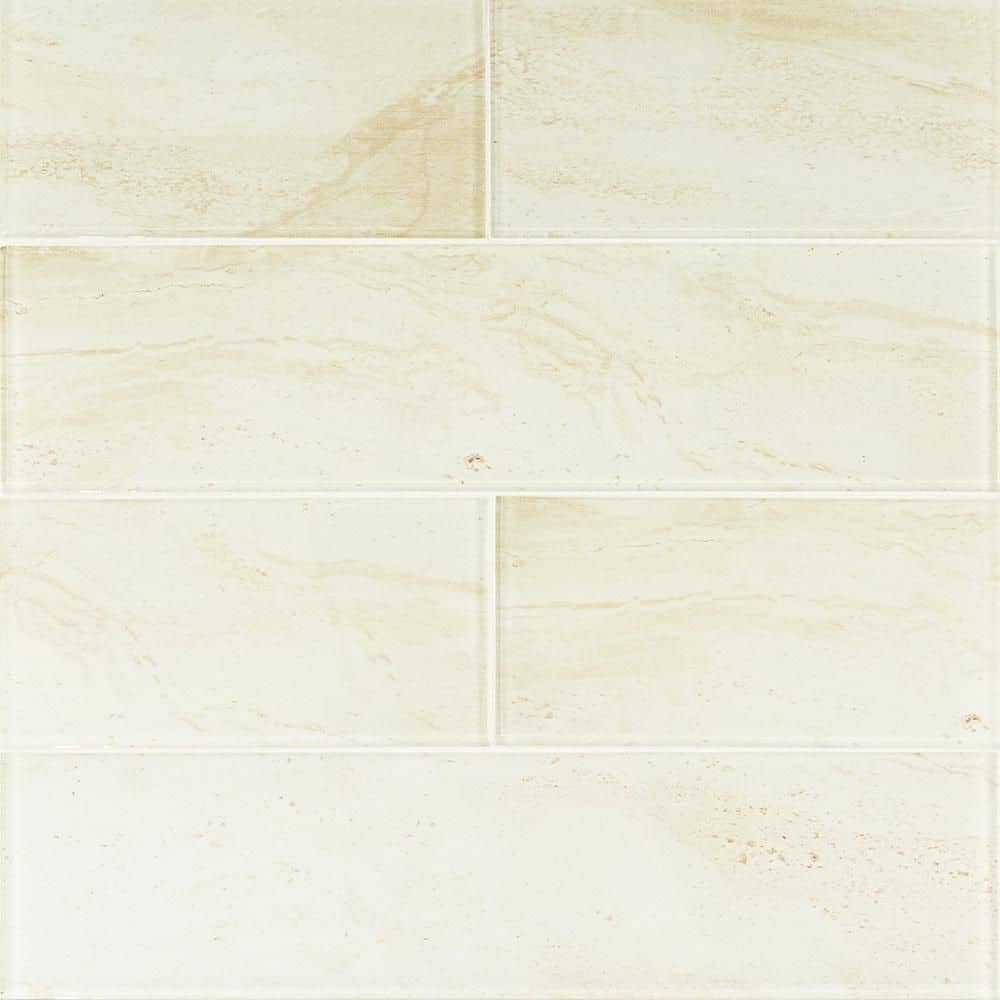 Jeffrey Court Blurr Beige 4 in. x 16 in. Subway Gloss Glass Wall Tile ...