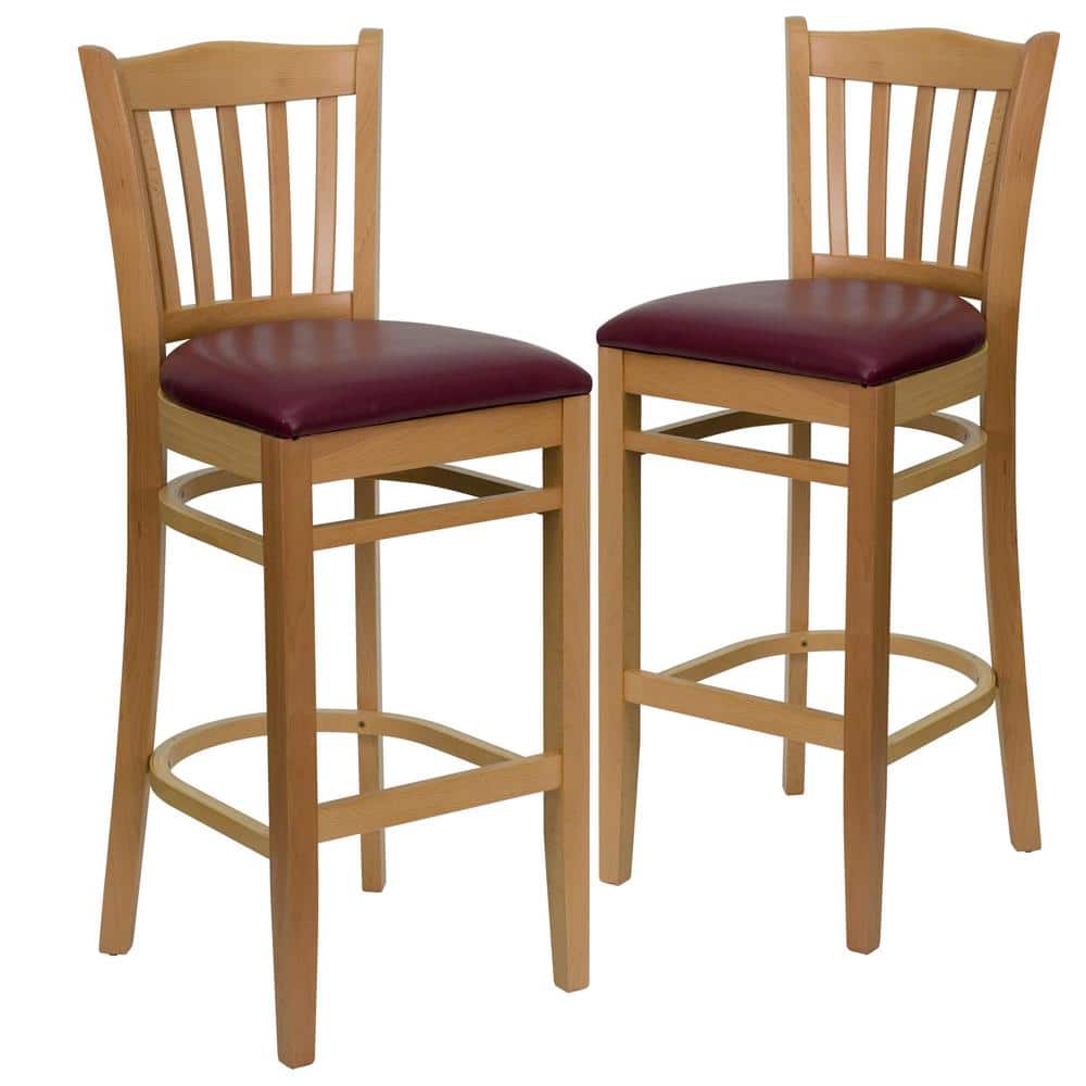 Carnegy Avenue 31 in. Burgundy Vinyl Seat/Natural Wood Frame Bar Stool ...