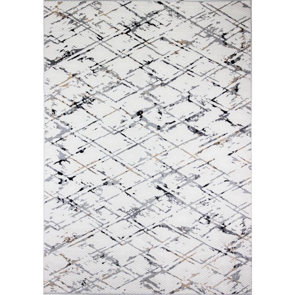 BASHIAN Carlyle Ivory/Grey 9 ft. x 12 ft. (8'6" x 11'6") Geometric ...