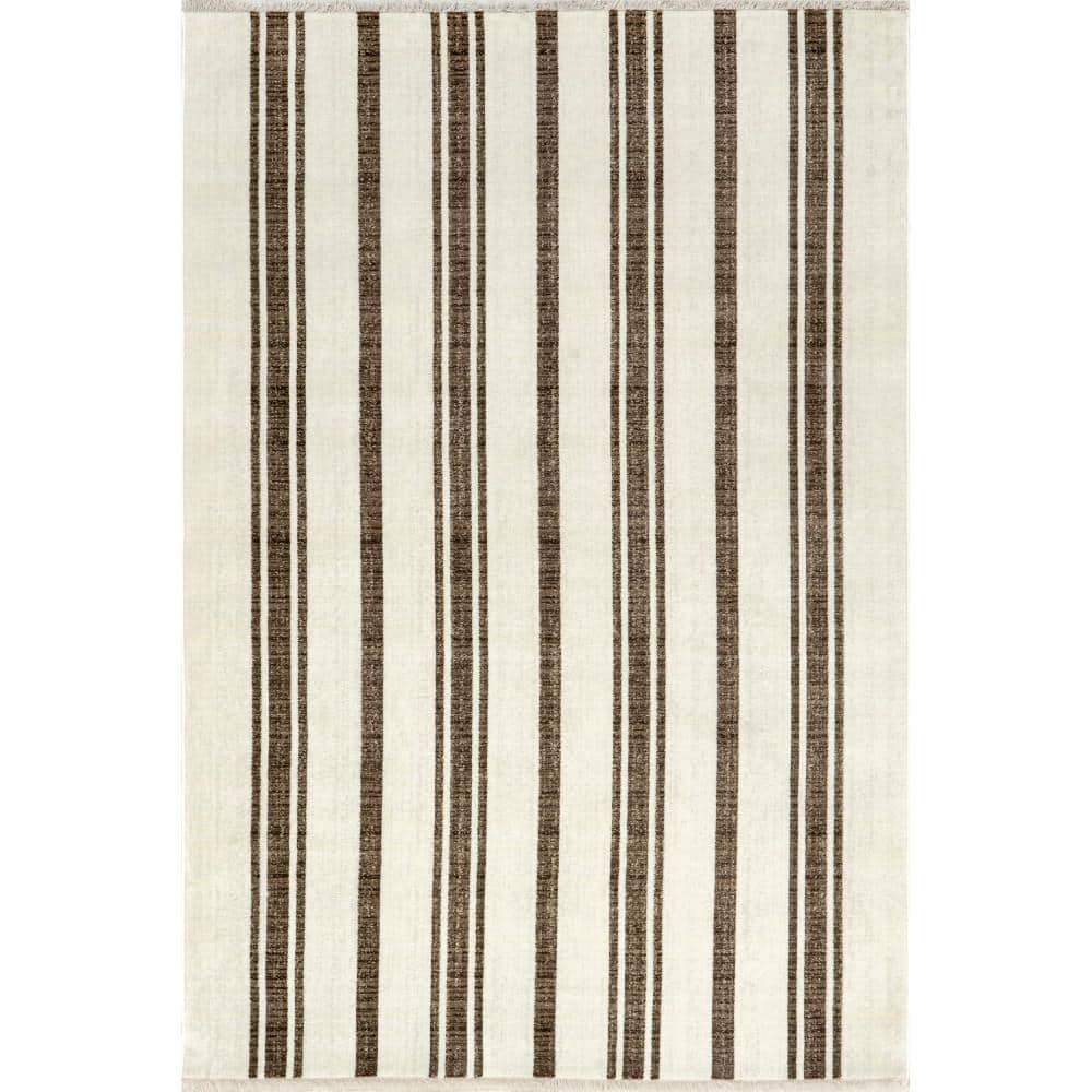 nuLOOM Salome Farmhouse Striped Fringe Brown 5 ft. x 7 ft. 10 in. Area ...
