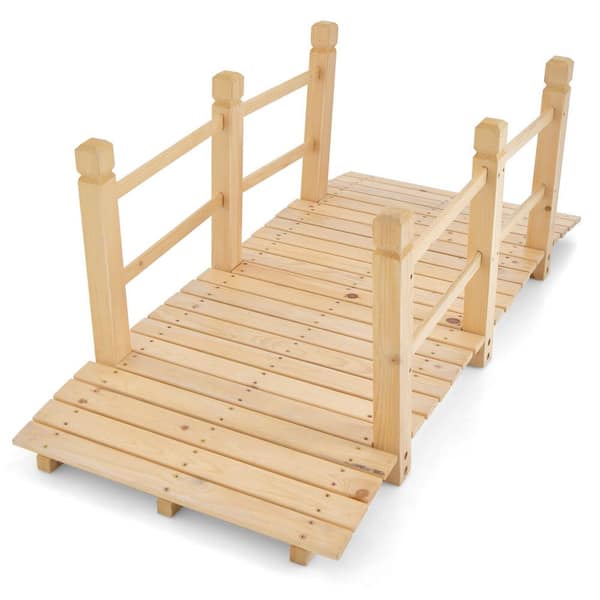 ANGELES HOME 5 Feet Fir Wood Garden Bridge with Safety Rails-Natural ...