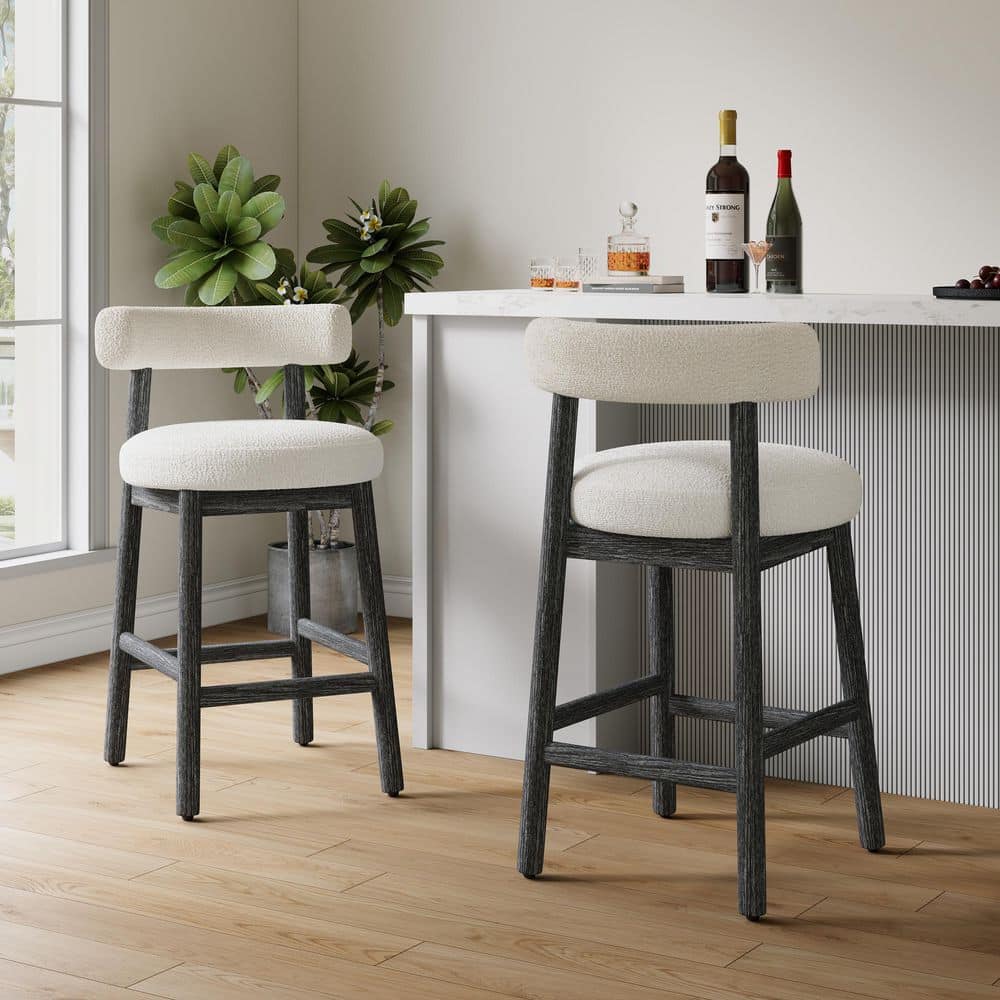 Harper & Bright Designs 35.75 in. H Black and Beige Solid Rubber Wood ...