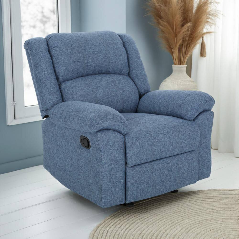 Benjara Glider Navy Blue Fabric Glider Power Recliner Chair with Pillow ...