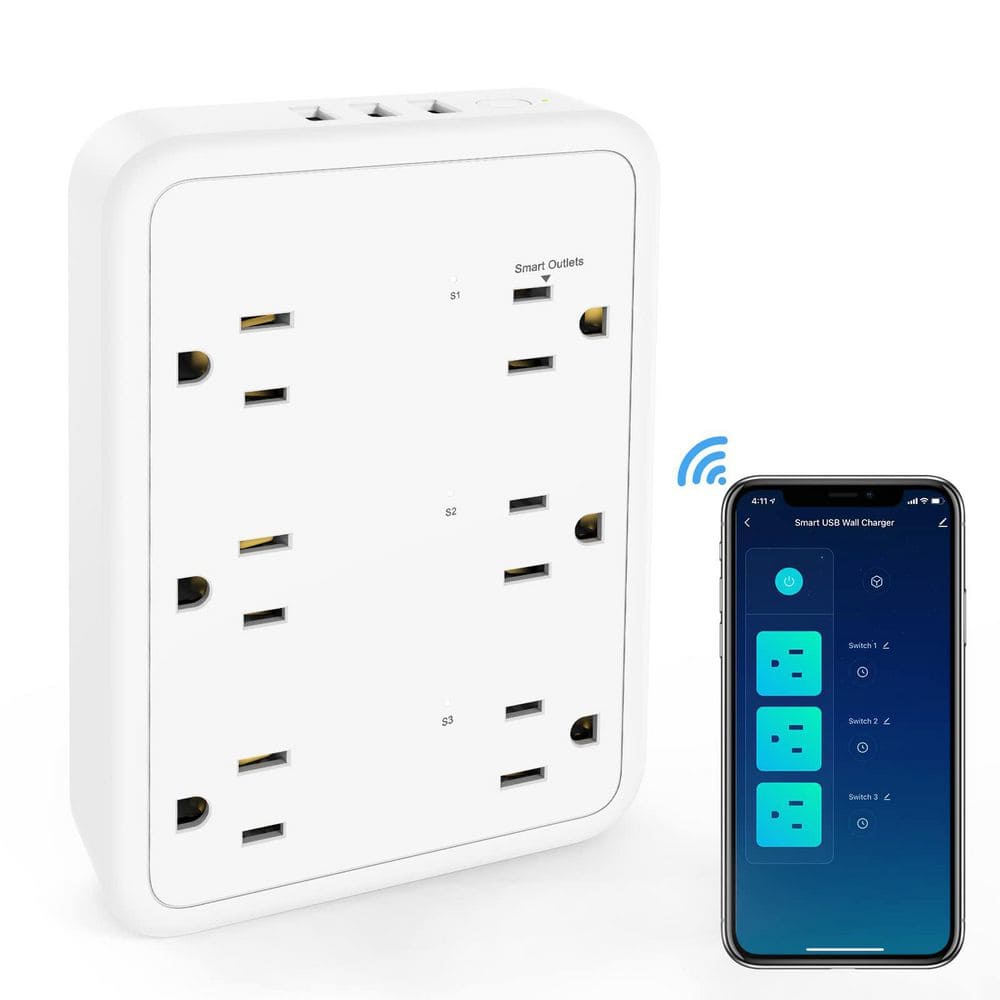 Vrbgify Power Strip Surge Protector Smart Plug 6-Outlet with 3-USB-A ...