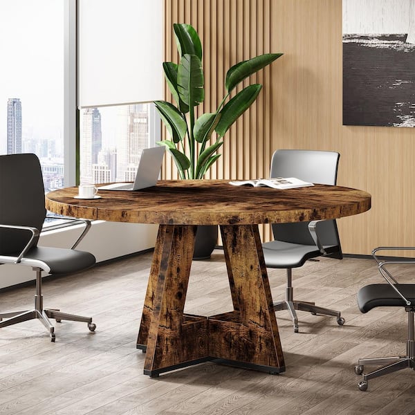 BYBLIGHT Moronia 47.25 in. Round Conference Table for 4-People, Small ...