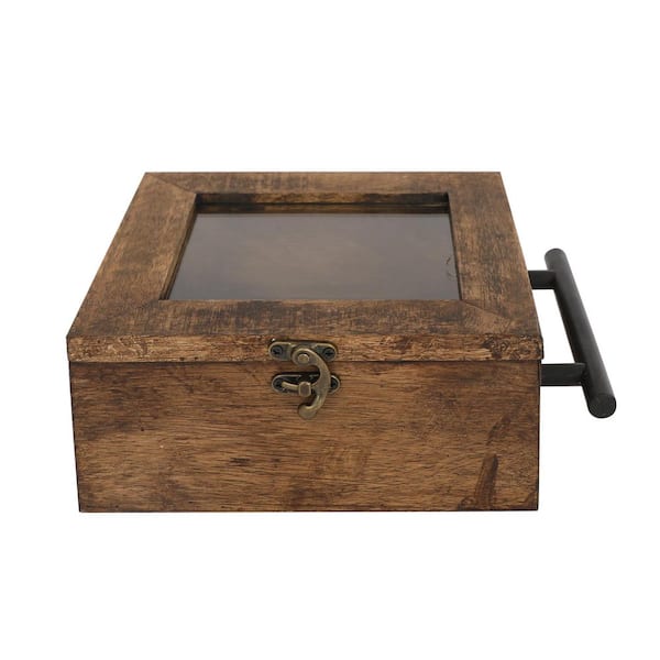 HAWOO Brown 8 in. x 7 in. Firwood Decorative Storage Box with Hinged ...