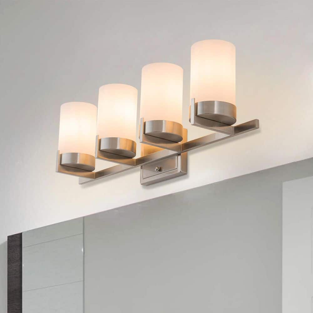 C Cattleya 27 in. 4-Light Satin Nickel Vanity Light Light Fixture with ...