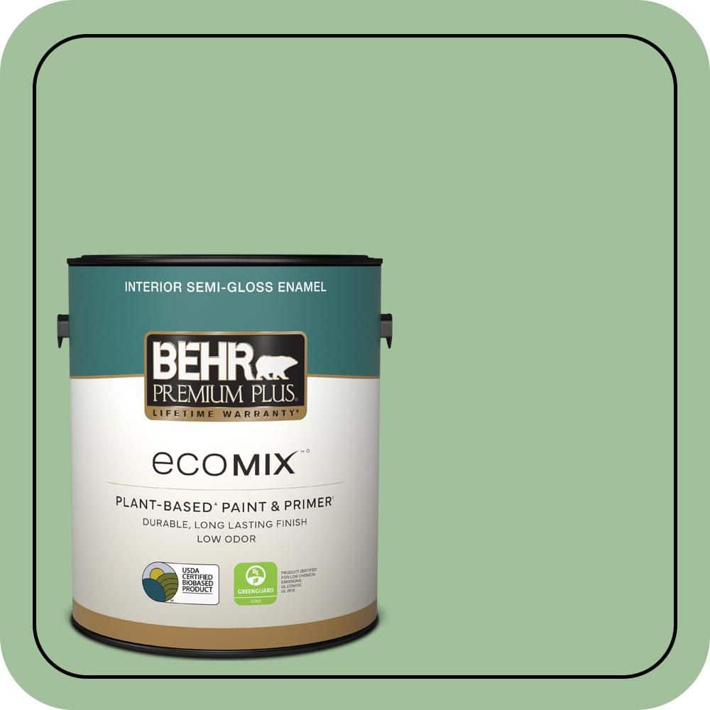 BEHR PREMIUM PLUS 1 gal. #BIC-25 Spring Sprig Semi-Gloss Enamel EcoMix ...