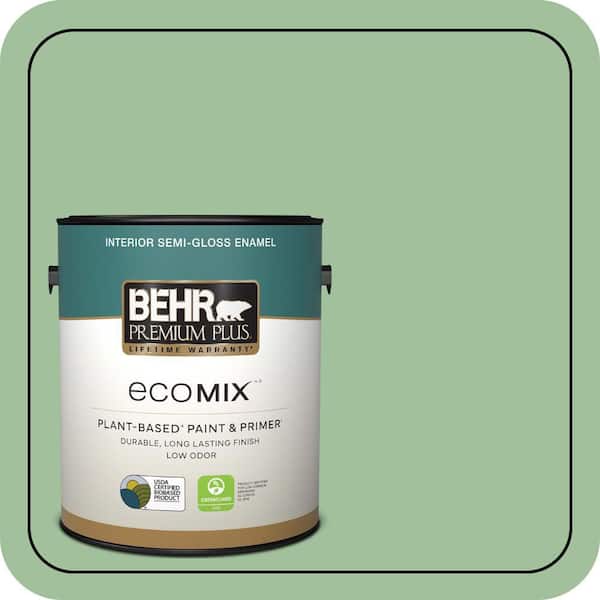 BEHR PREMIUM PLUS 1 gal. #BIC-25 Spring Sprig Semi-Gloss Enamel EcoMix ...