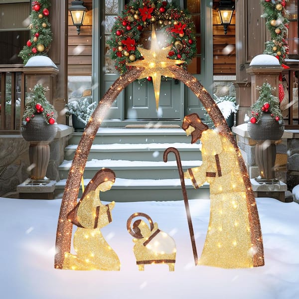 VEIKOUS 5 ft. Nativity Set Outdoor Christmas Holiday Yard Decoration Warm White LED Gold PG0403 06 111 The Home Depot