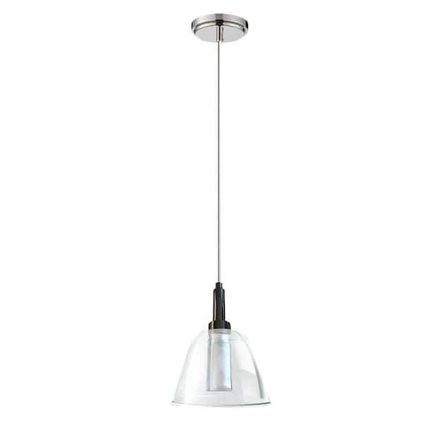 60-Watt 1-Light Chrome Finish Shaded Pendant Light wih Clear Glass ...